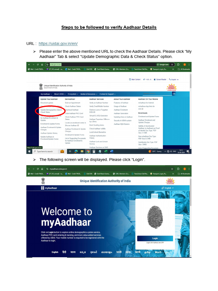 Steps To Be Followed To Verify Aadhaar Details | PDF