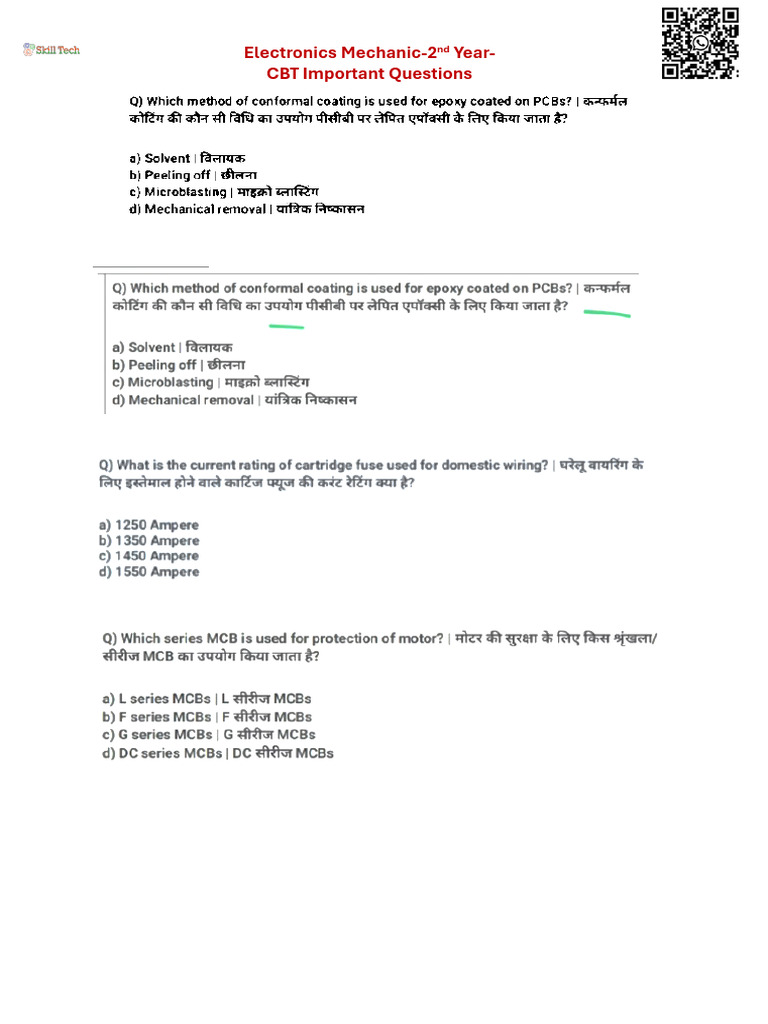 Electronics Mech-2nd Yr CBT Imp Questions | PDF