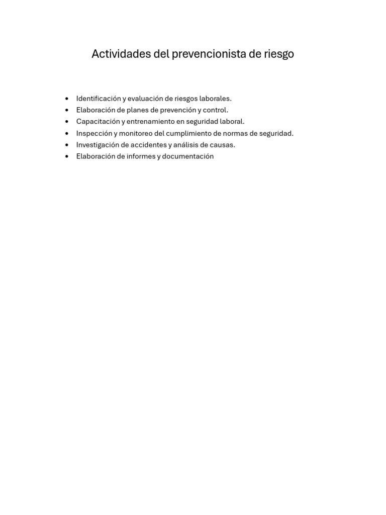 Actividades Del Prevencionista de Riesgo | PDF
