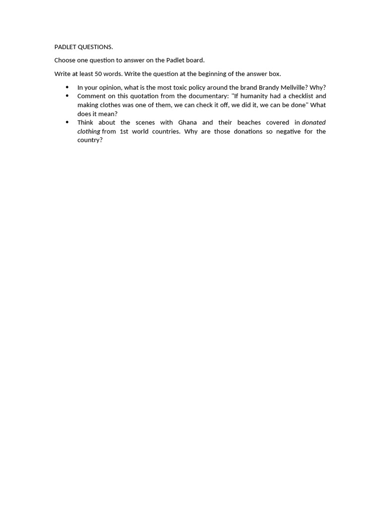 Task 1 - Padlet Questions | PDF