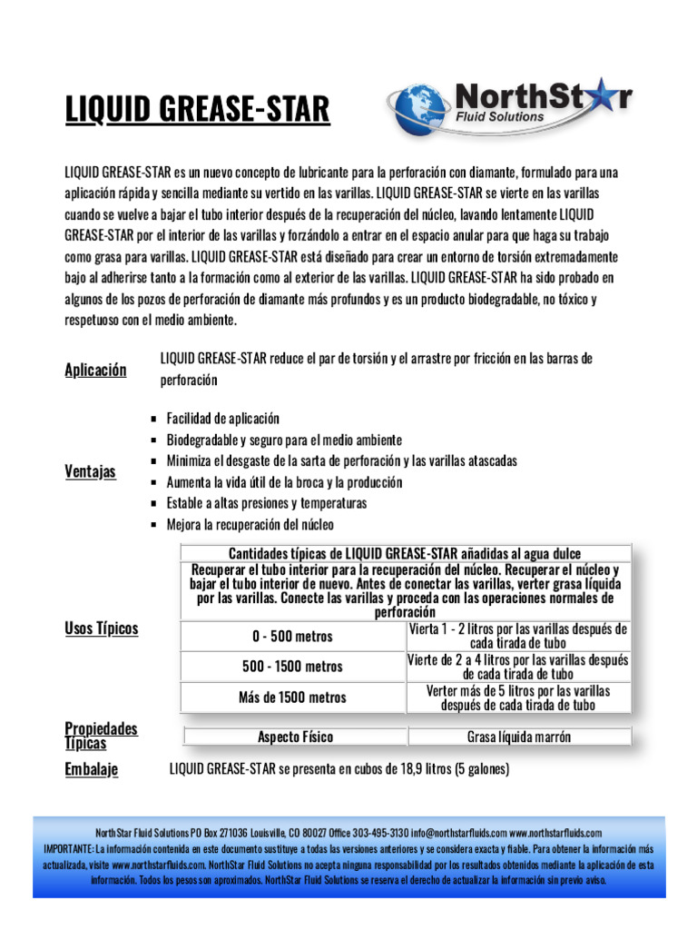 Liquid Grease Star | PDF | Perforación | Materiales