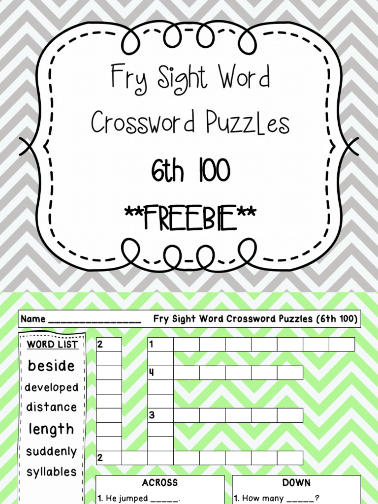Free Fry Sight Word Crossword Puzzles | PDF