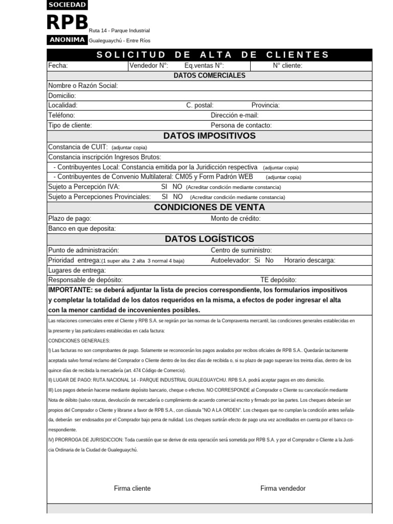 Planilla de Alta Cliente RPB 1 | PDF | Cheque | Bancos