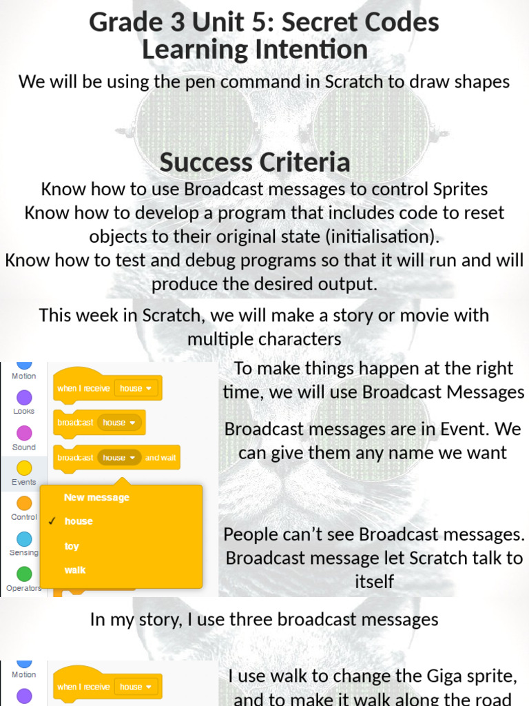 Using Broadcast Messages in Scratch | PDF | Scratch (Programming Language) | Computing