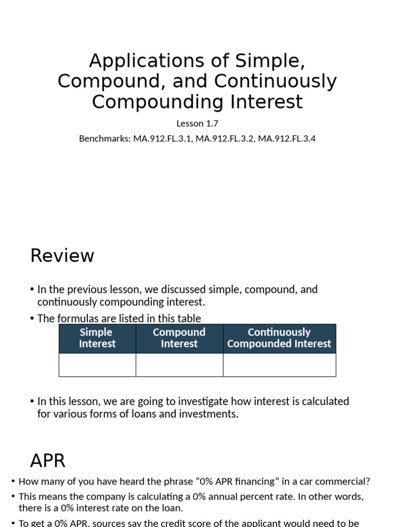 Applications of Simple, Compound, and Continuously Compounding Interest ...