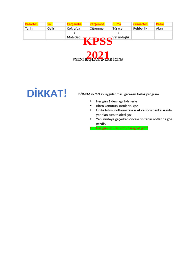 Kpss Calisma Programi | PDF