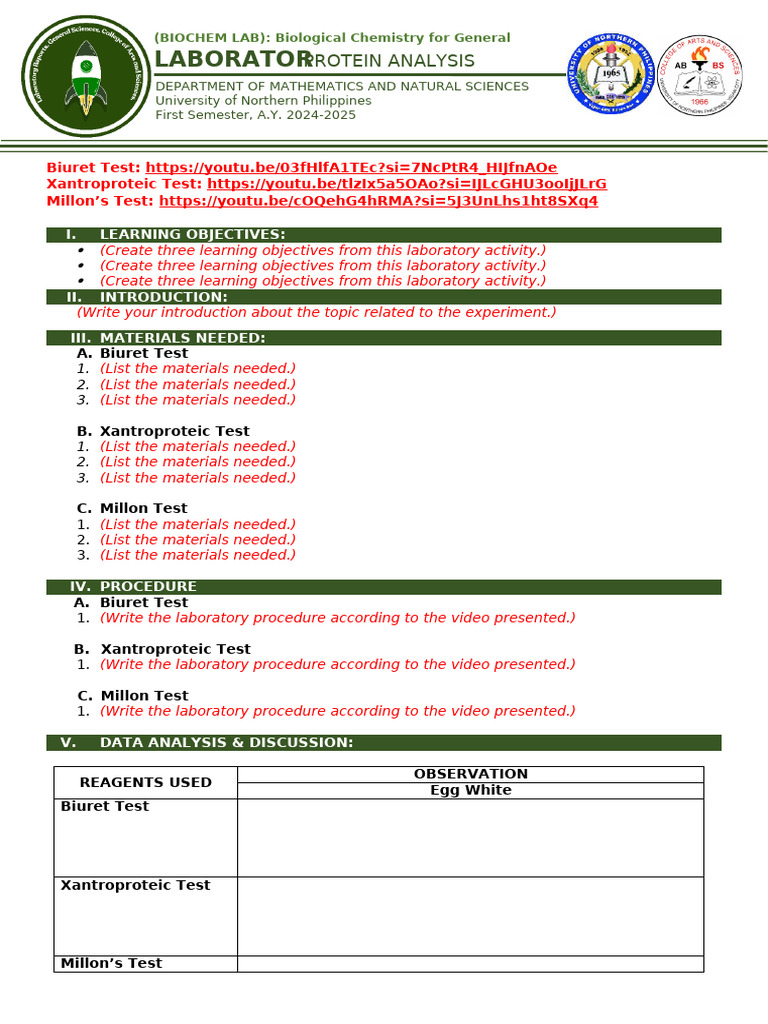 Protein Analysis: Biuret, Xanthoproteic, Millon Tests | PDF | Proteins ...