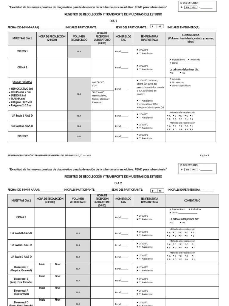 Registro de Recolección y Transporte de Muestras Del Estudio v.10.0 17 Sep 2024 (Kga 1) | PDF ...