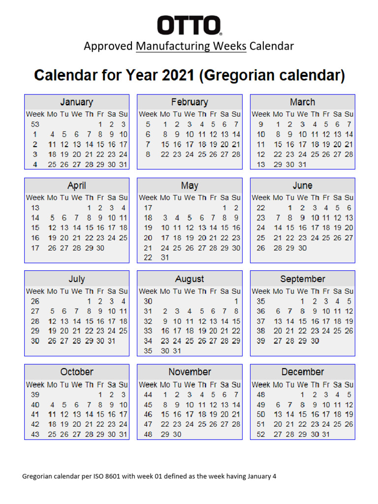 Approved Manufacturing Weeks Calendar | PDF