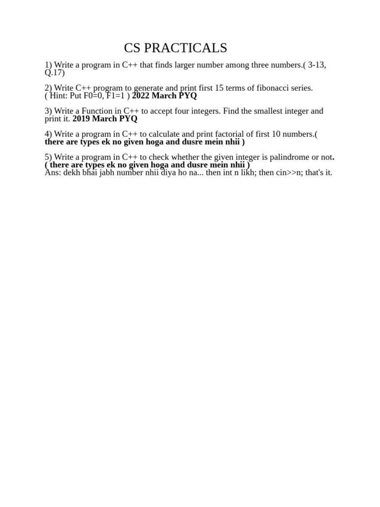 Cs Practicals Ques | PDF