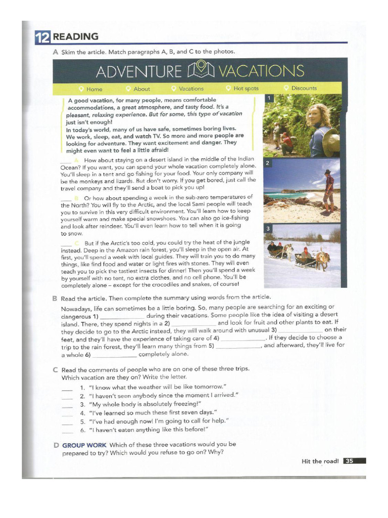 Reading Adventure Vacations | PDF