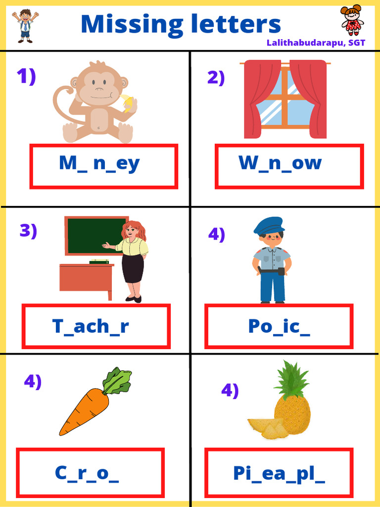 Missing Letters - Tel & Eng Cards For Primary by Lalitha Budarapu, SGT ...