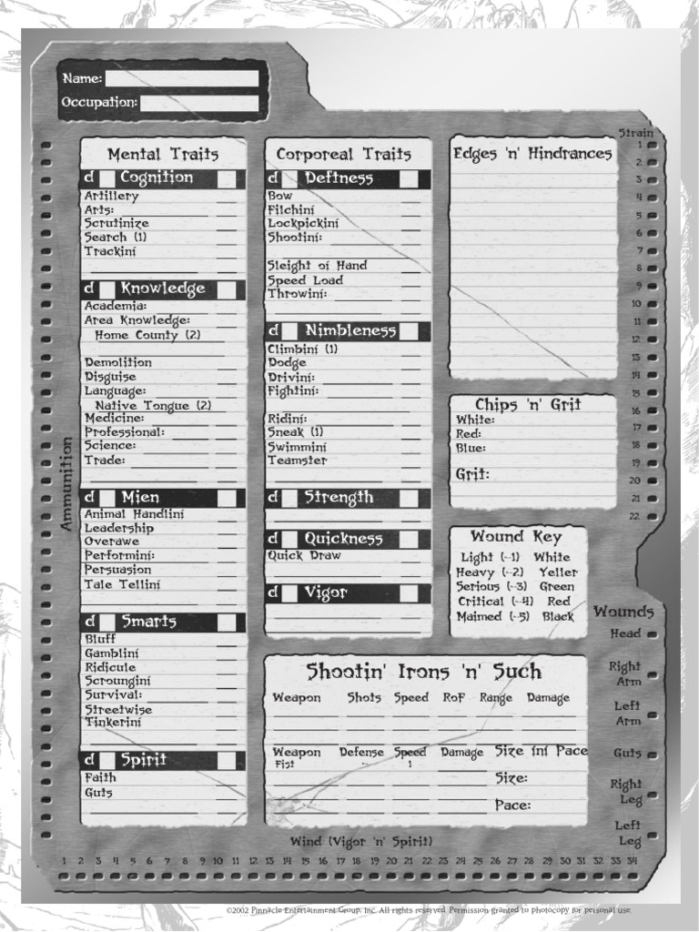 Deadlands - Lost Colony - Character Sheet | PDF