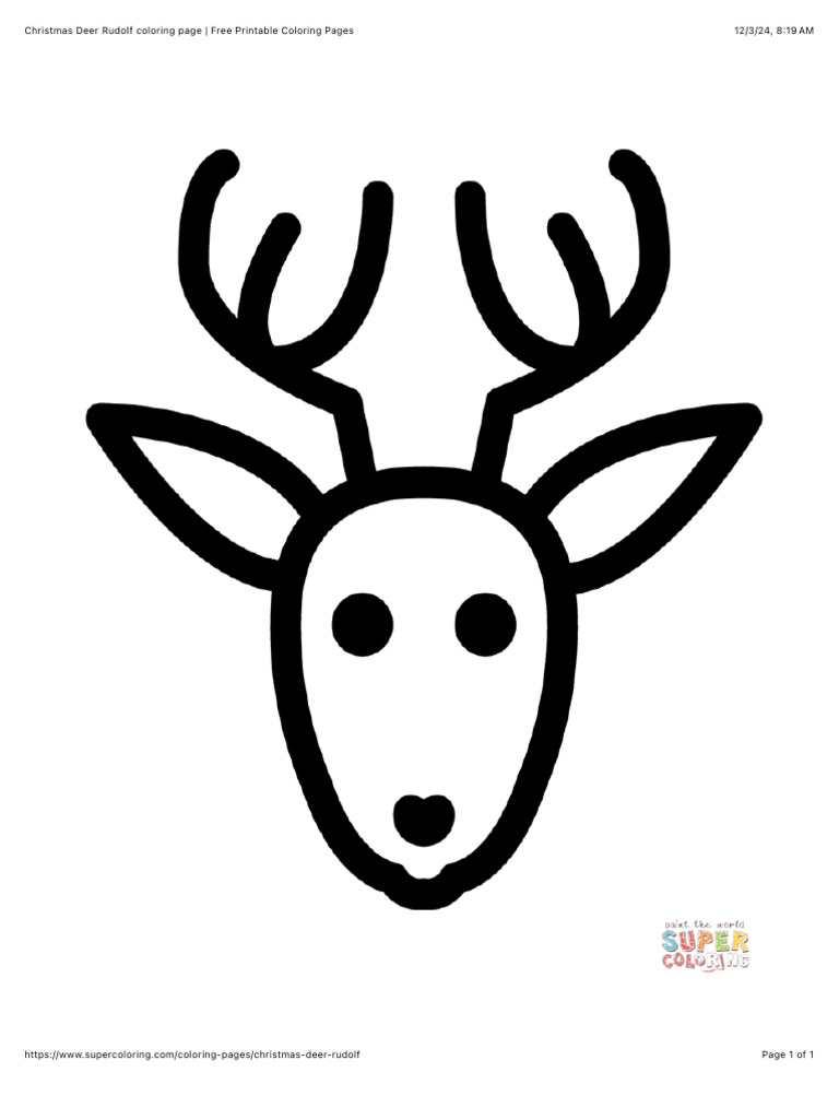 Christmas Deer Rudolf Coloring Page - Free Printable Coloring Pages | PDF
