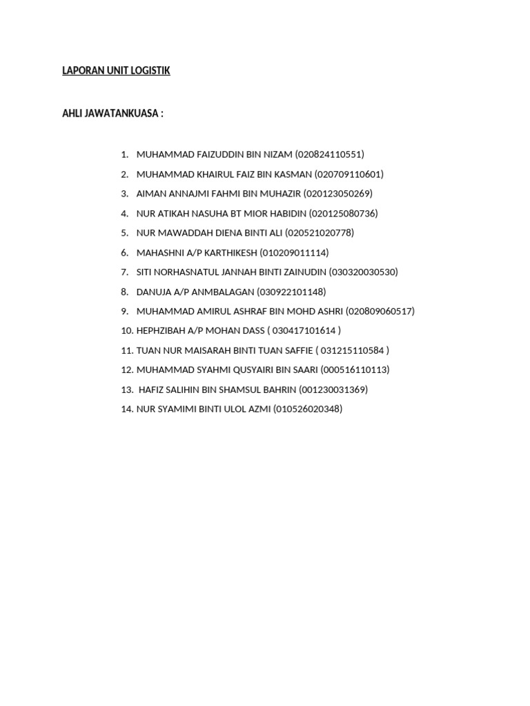Laporan Unit Logistik | PDF