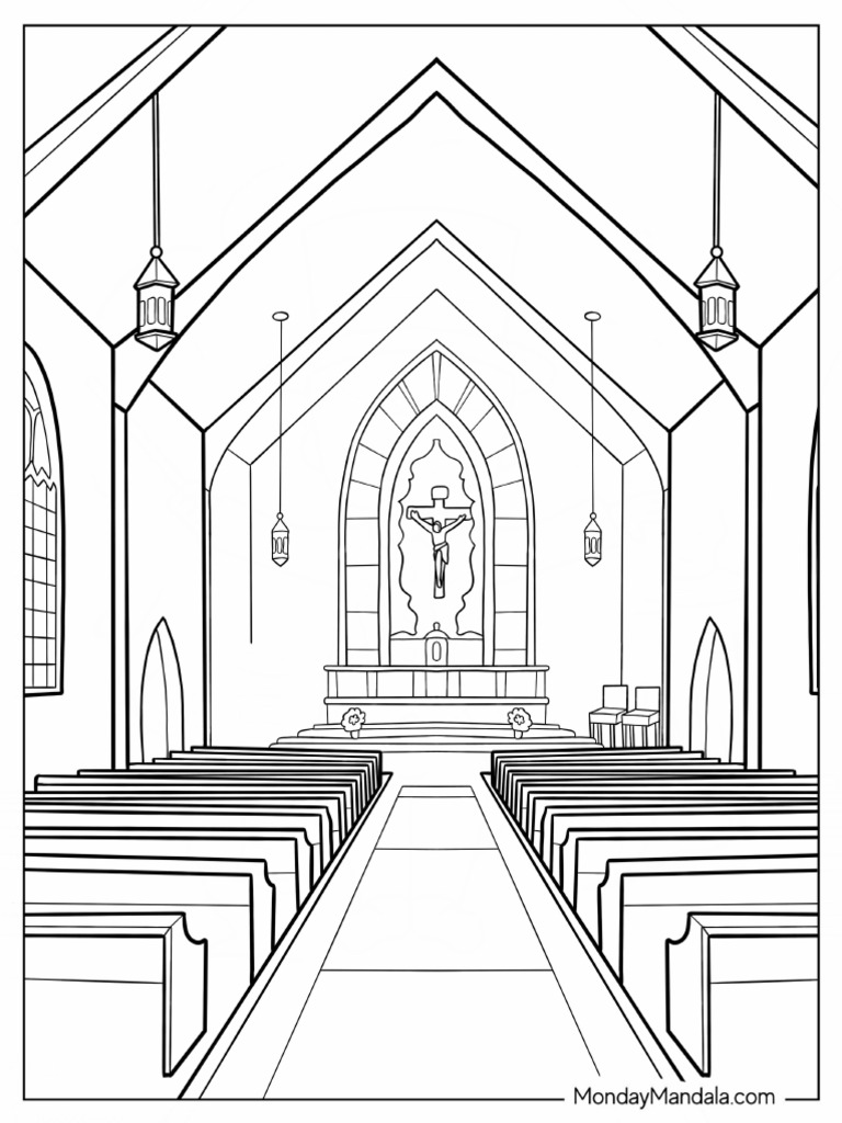 Church Interior With Pews Stained Glass and The Crucifixion | PDF