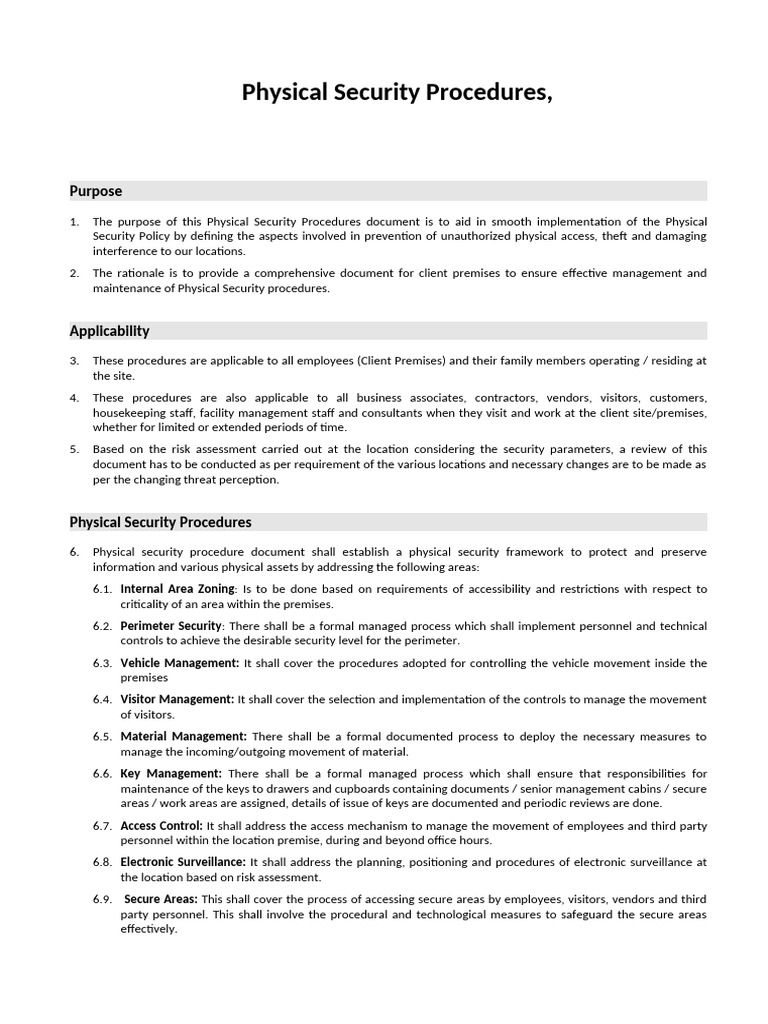 Physical Security Procedures Overview | PDF | Physical Security ...