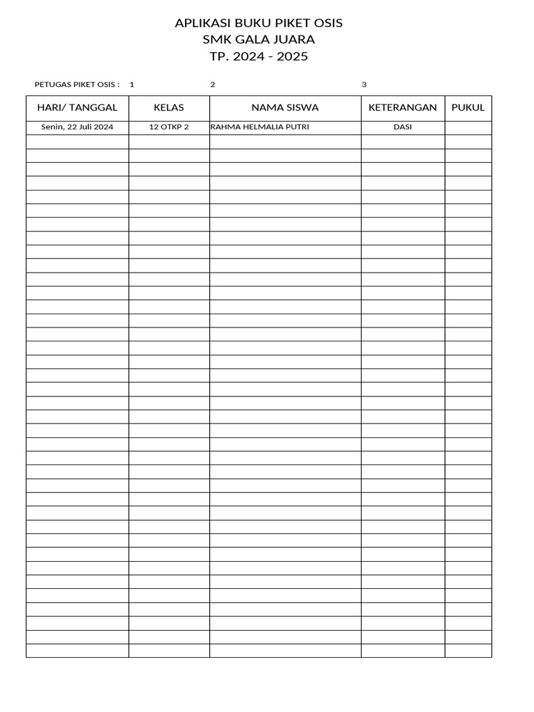 Buku Piket OSIS SMK Gala Juara 2024-2025 | PDF