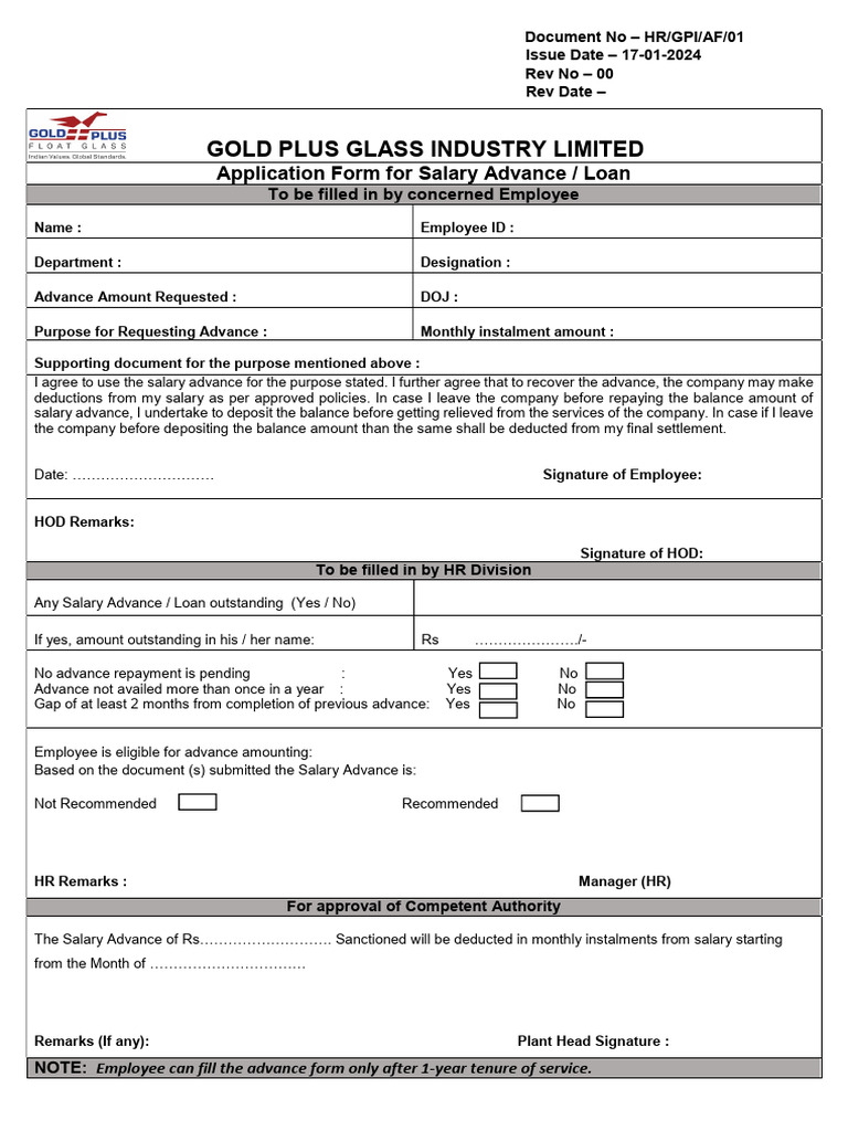 Salary Advance Application Form | PDF