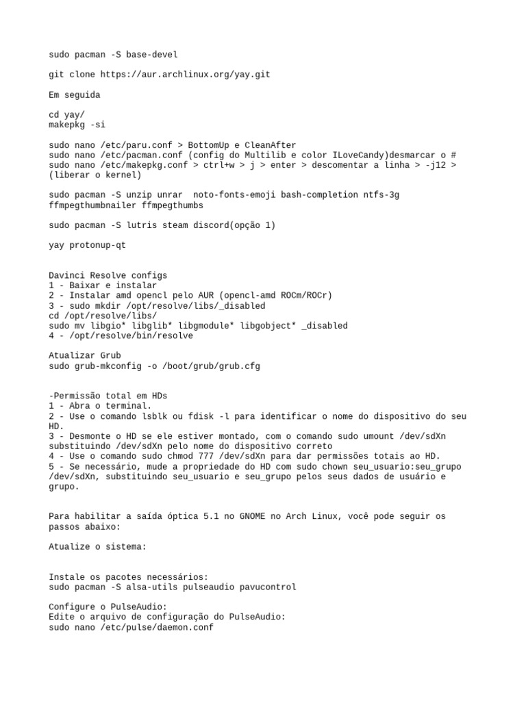 Comandos Arch 2.0 | PDF | Desenvolvimento de software | Programas