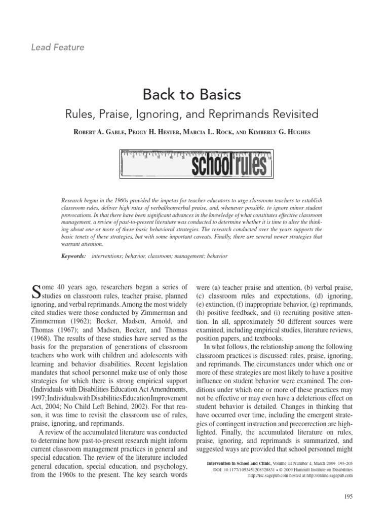 Back To Basics | PDF | Teachers | Classroom Management