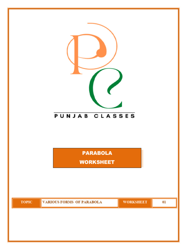 Parabola Worksheet 01 | PDF | Geometry | Geometric Shapes