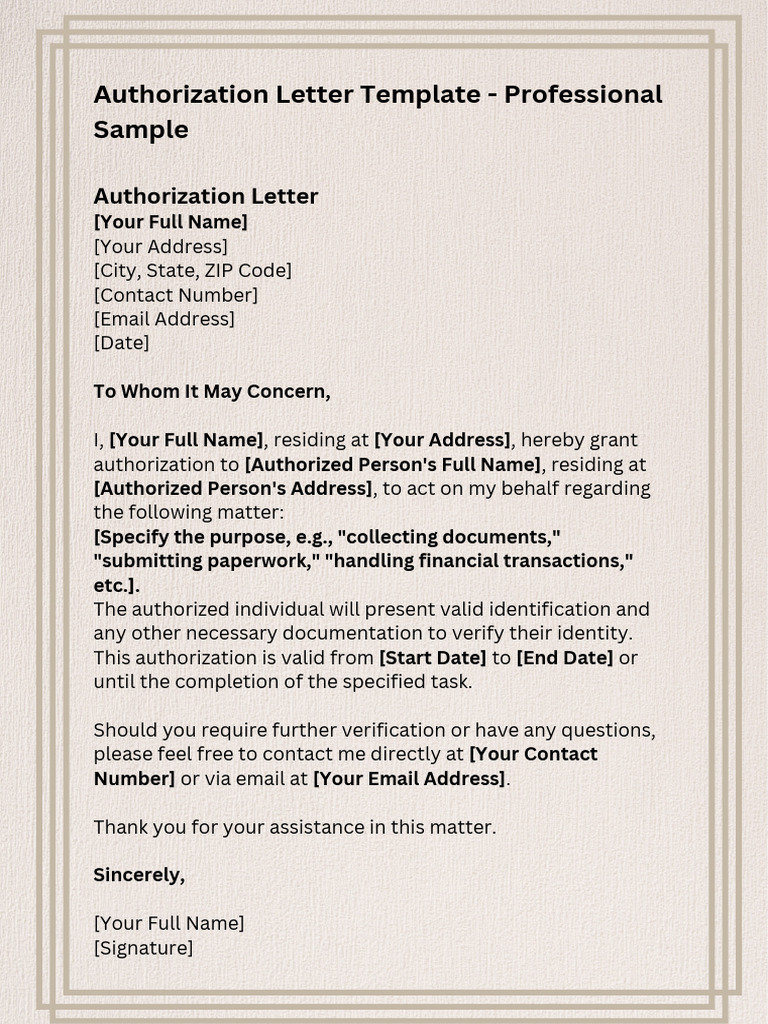 Authorization Letter Template - Professional Sample | PDF