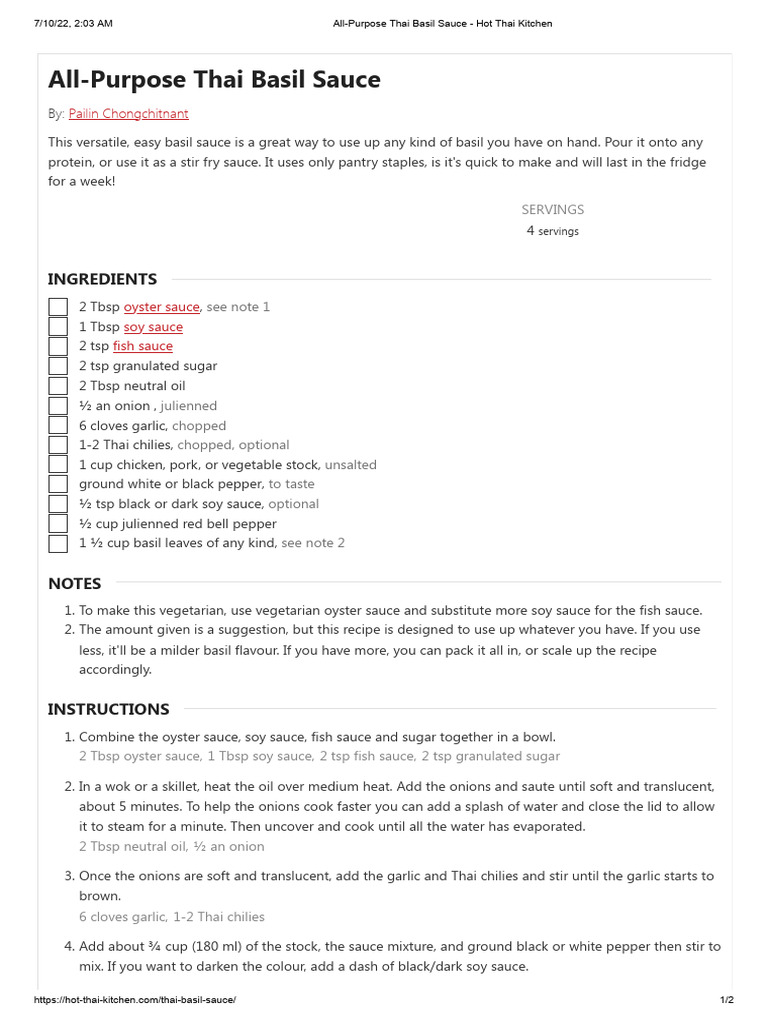 Easy All-Purpose Thai Basil Sauce | PDF | Thai Cuisine | Sauce