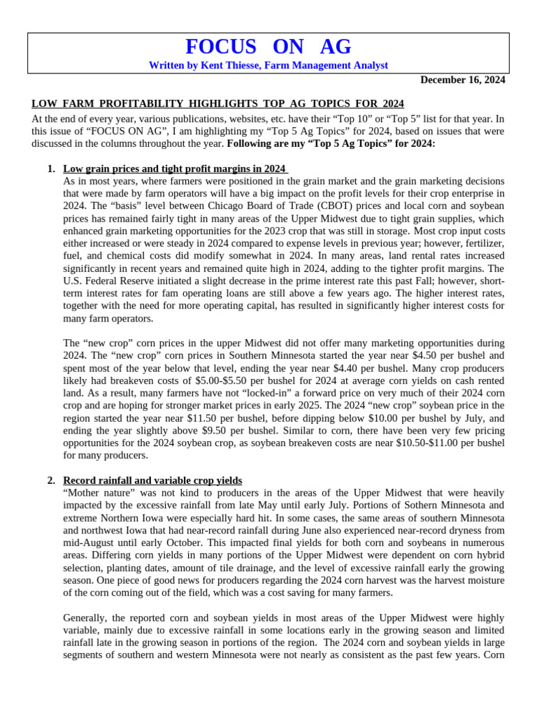 Focus On Ag (12-16-24) | PDF | United States Farm Bill | Influenza A ...