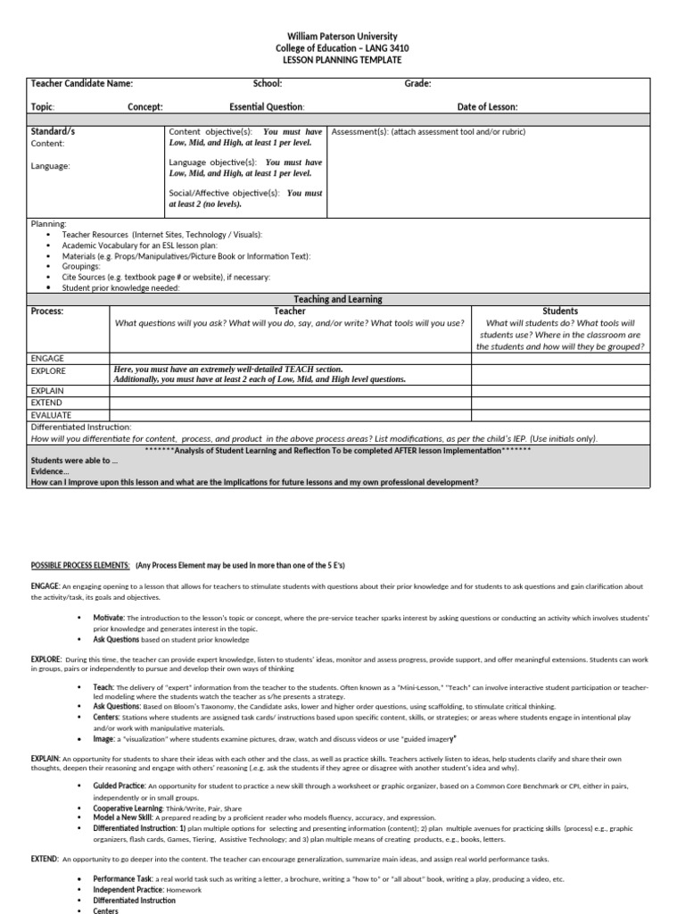 ESL-Lesson Plan Format - LANG 3410 | PDF | Differentiated Instruction ...