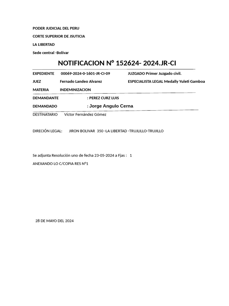 Notificacion Poder Judicial Del Peru | PDF
