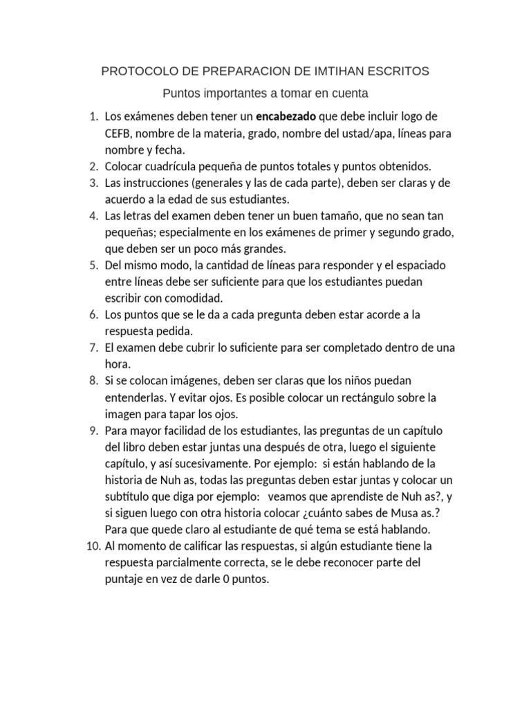 Protocolo para Exámenes y Boletines | PDF