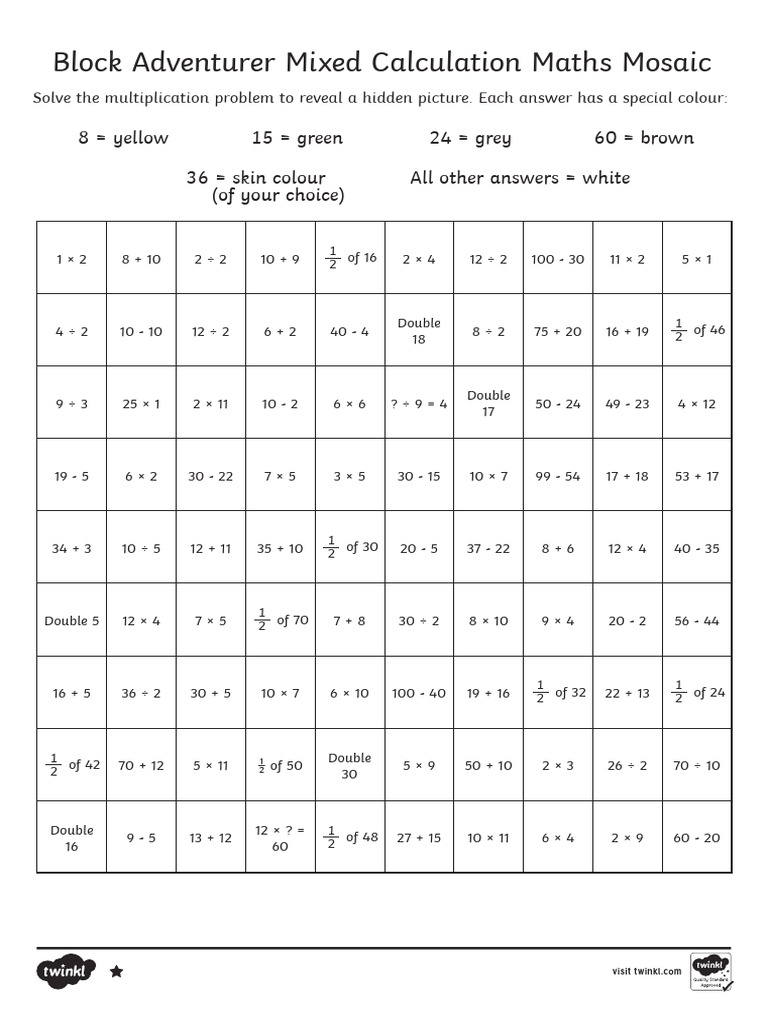 Math Mosaic: Solve for Colors | PDF