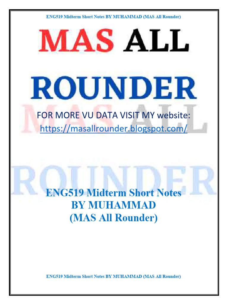 ENG519 Midterm Short Notes by MUHAMMAD (MAS All Rounder) - 1 | PDF ...