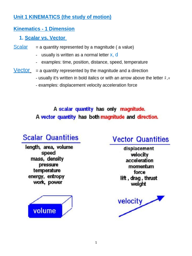 Unit 1 Kinematics - 1 Dimension Notes | PDF | Velocity | Acceleration