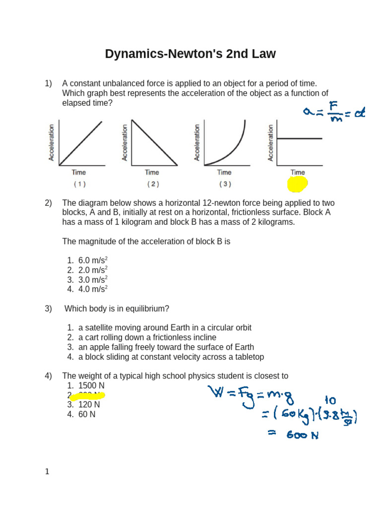 Dynamics Problems - Newton's 2nd Law | PDF | Force | Acceleration