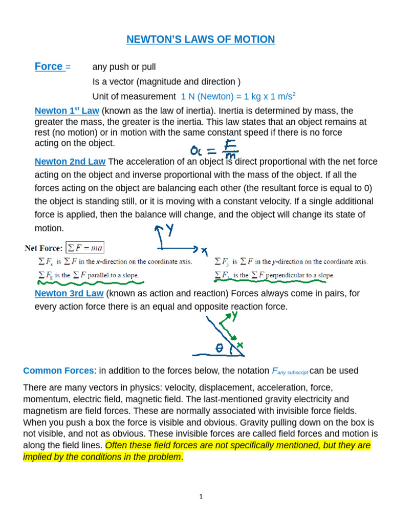1.4 Newton's Law of Motion and Force Vectors | PDF | Force | Newton's ...