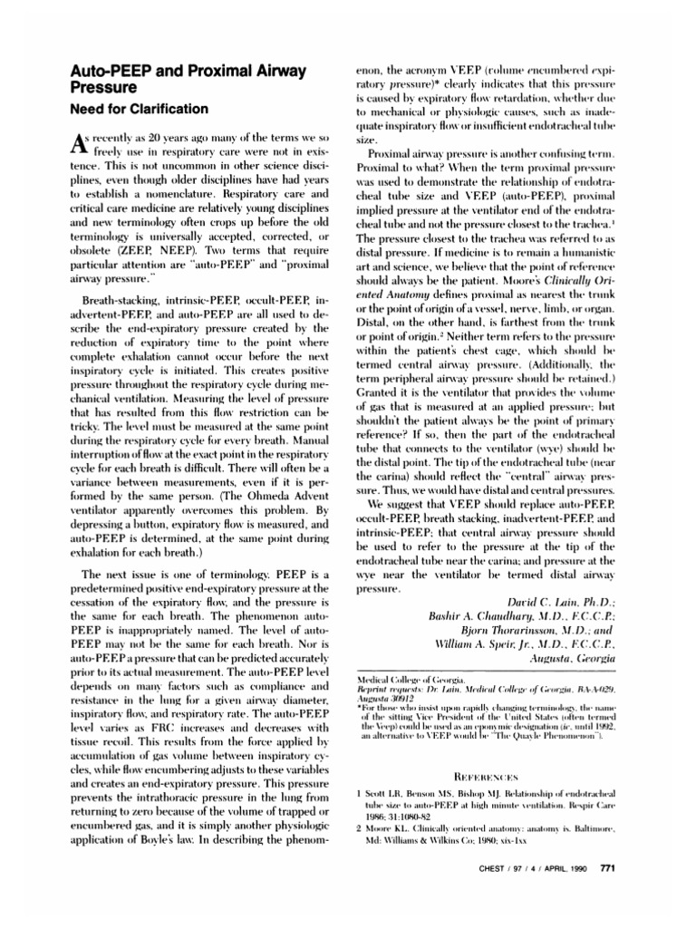 Auto-PEEP and Proximal Airway Pressure (CHEST, 1990-04) | PDF | Animal ...
