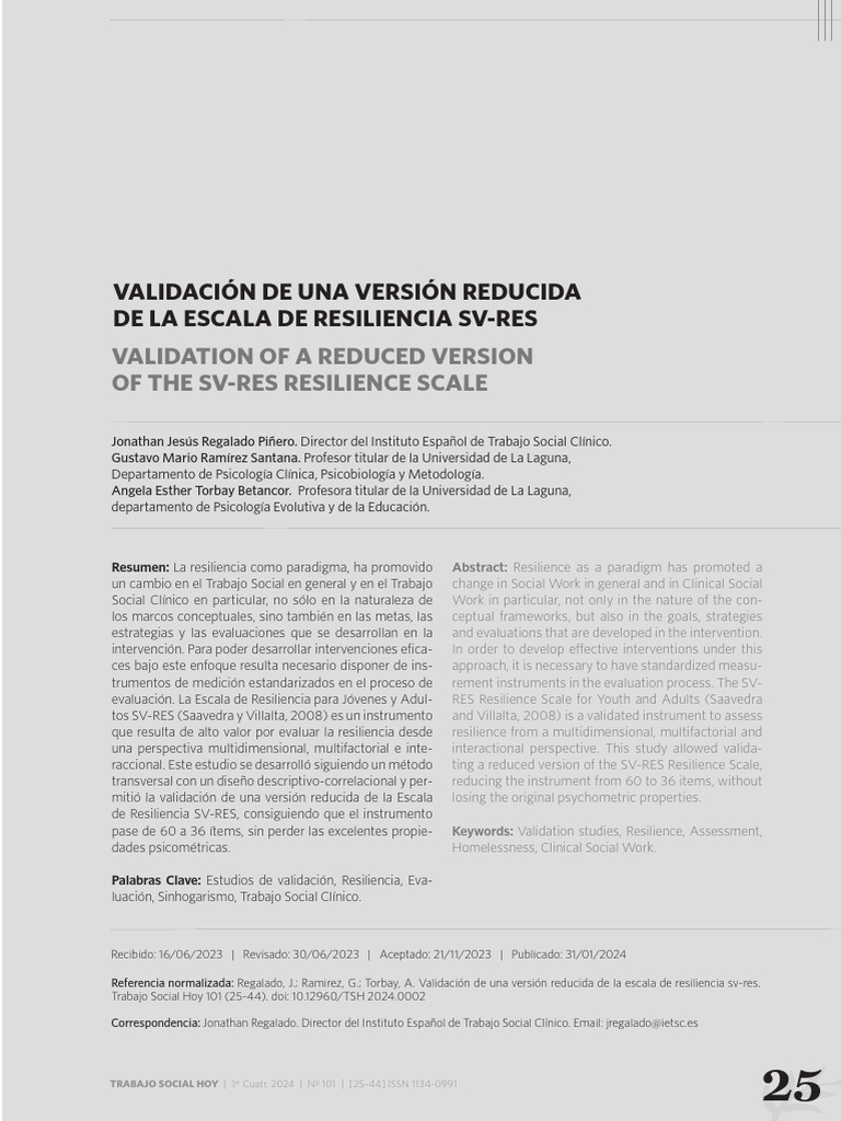 03 Validacion Escala TSH 101 | PDF | Resiliencia psicológica | Validez (Estadísticas)