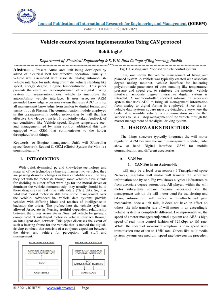 Vehicle Control System Implementation Using CAN Protocol | PDF | Analog ...