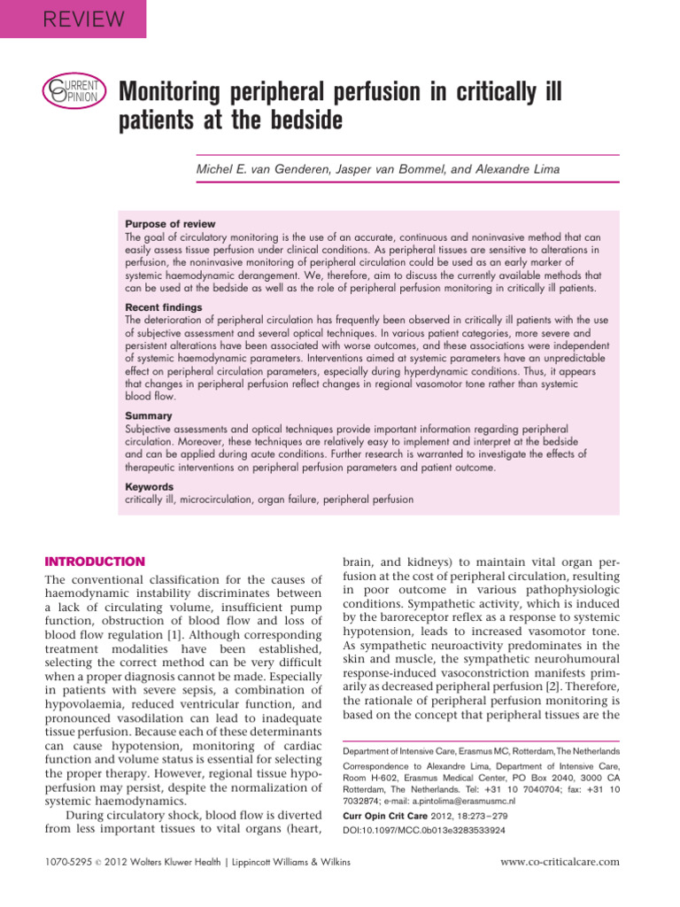 Monitoring Peripheral Perfusion in Critically Ill (1) | PDF | Shock ...