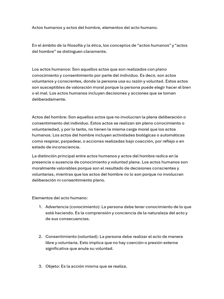 Actos Humanos vs. Actos del Hombre: Claves Éticas | PDF | Moralidad ...
