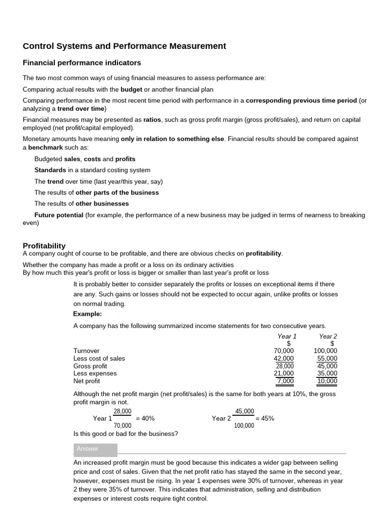 Control Systems and Performance Measurement | PDF | Gross Margin | Taxes