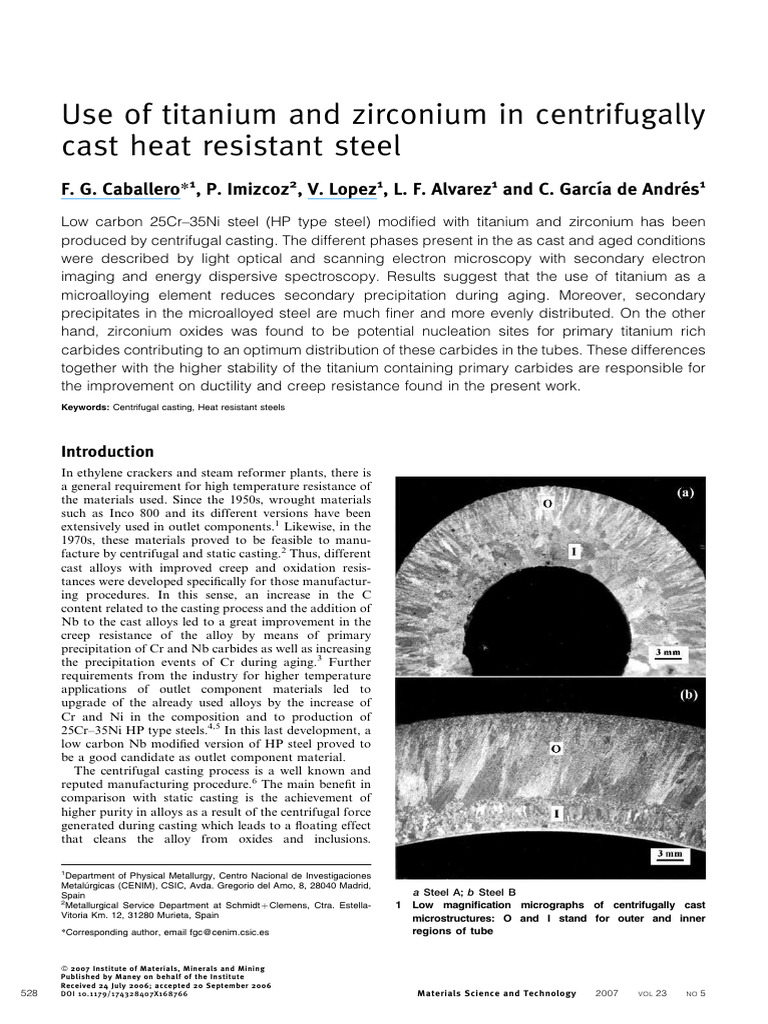 Use of Titanium and Zirconium in Centrif | PDF | Steel | Alloy