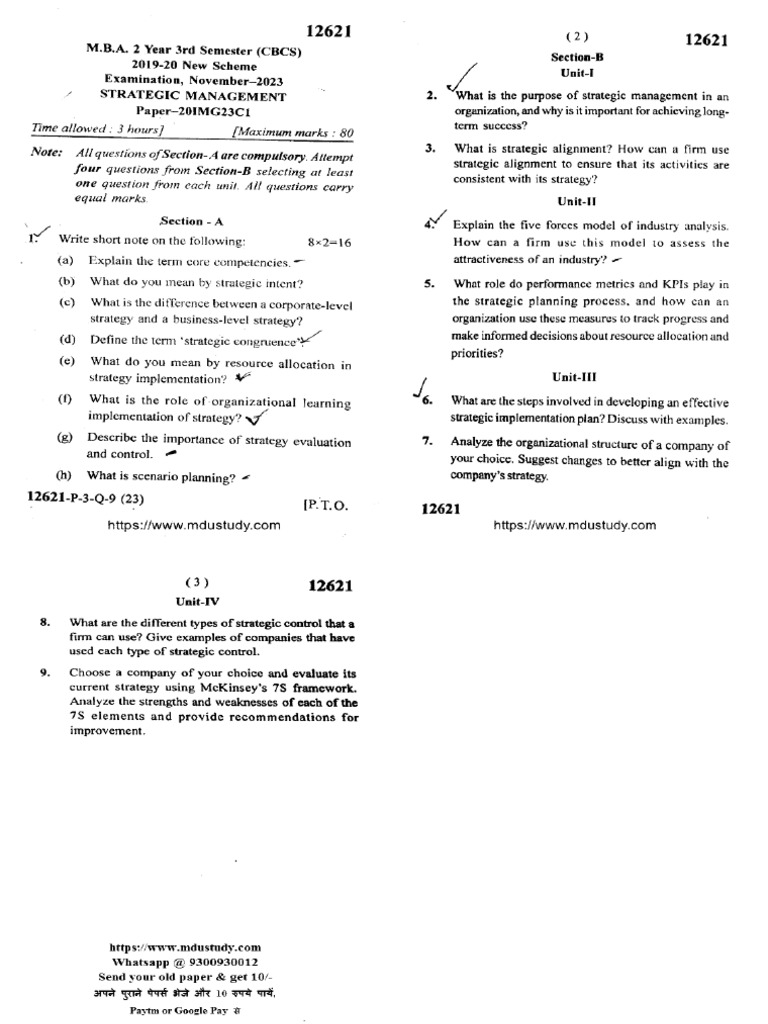 Mba 3 Sem Strategic Management 12621 Nov 2023 | PDF