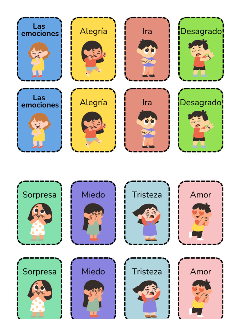 Tarjetas Educativas Para Memorama de Las Emociones Ilustrado en Colores ...