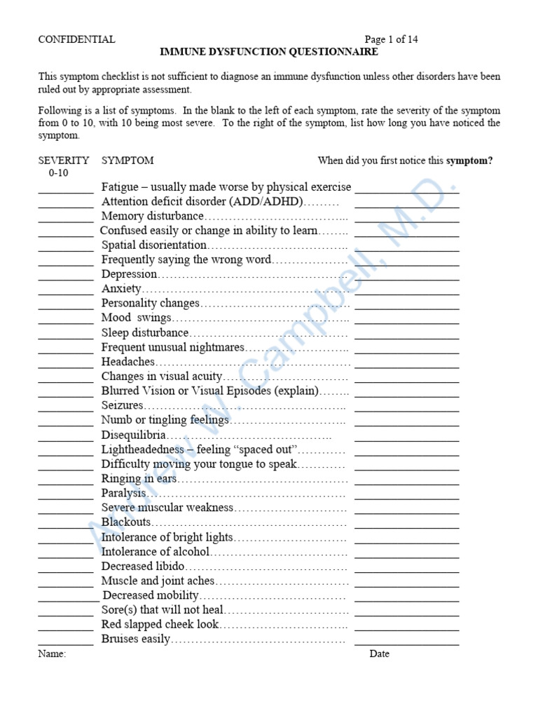 Andrew Campbell Immune Questionnaire Ruscio | PDF | Personal Protective Equipment | Drink