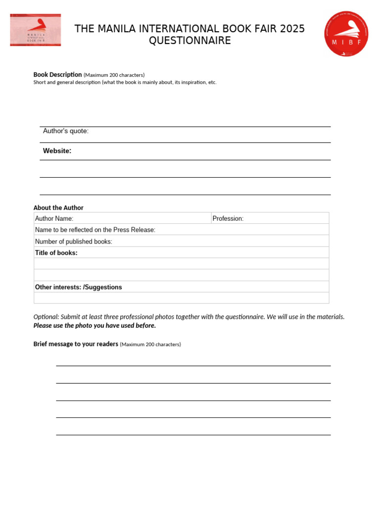 MIBF QUESTIONARE 2025 | PDF