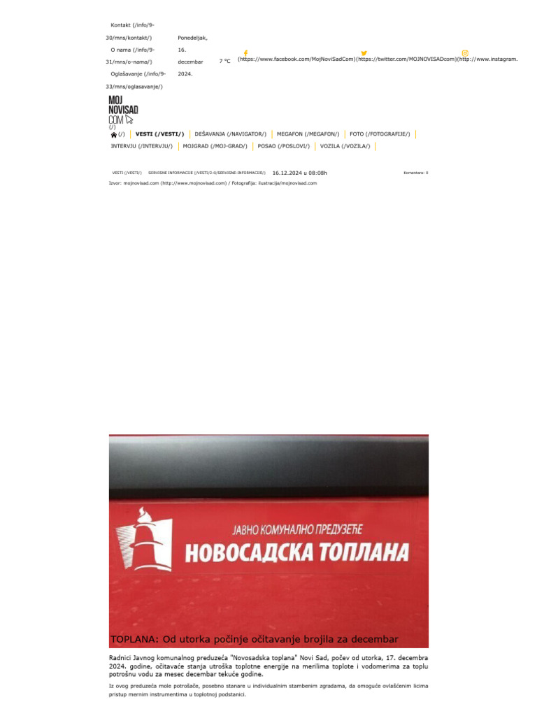 TOPLANA - Od Utorka Počinje Očitavanje Brojila Za Decembar | PDF