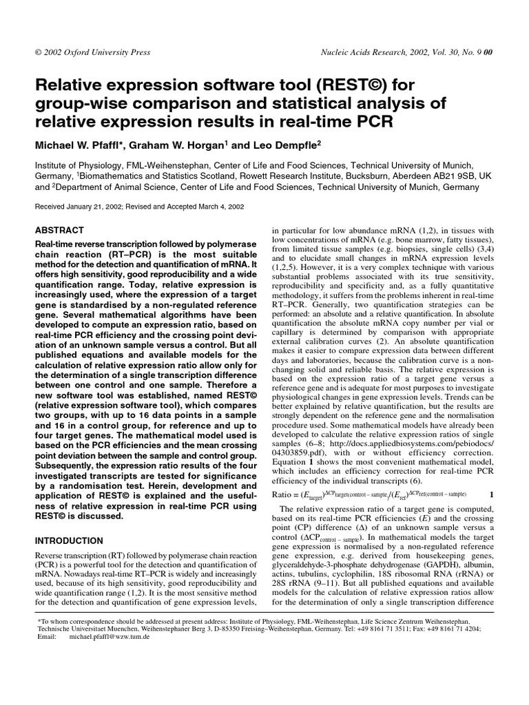 2002 - Relative Expression Software Tool (REST©) For Group Wise Comparison | PDF | Real Time ...